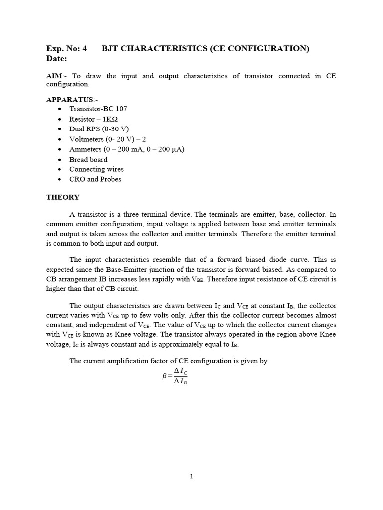 BJT CE Configuration Characteristics | PDF | Bipolar Junction ...