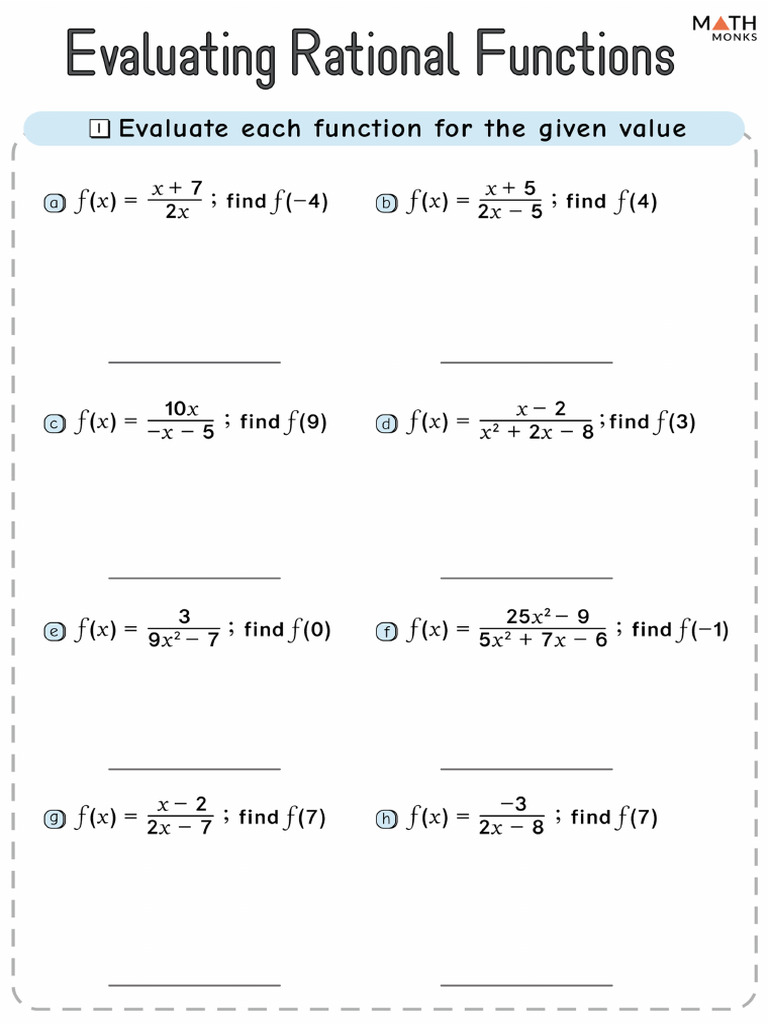 Evaluating Rational Functions Worksheet | PDF