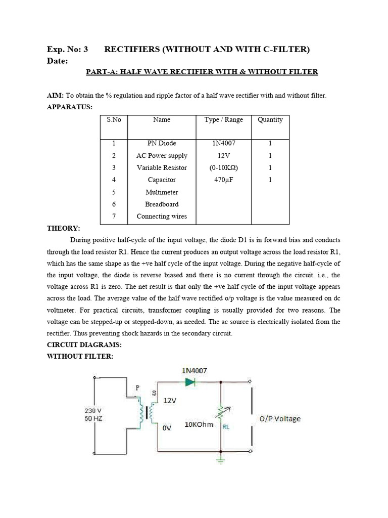 Rectifiers (Without and With C-Filter) | PDF | Rectifier | Diode
