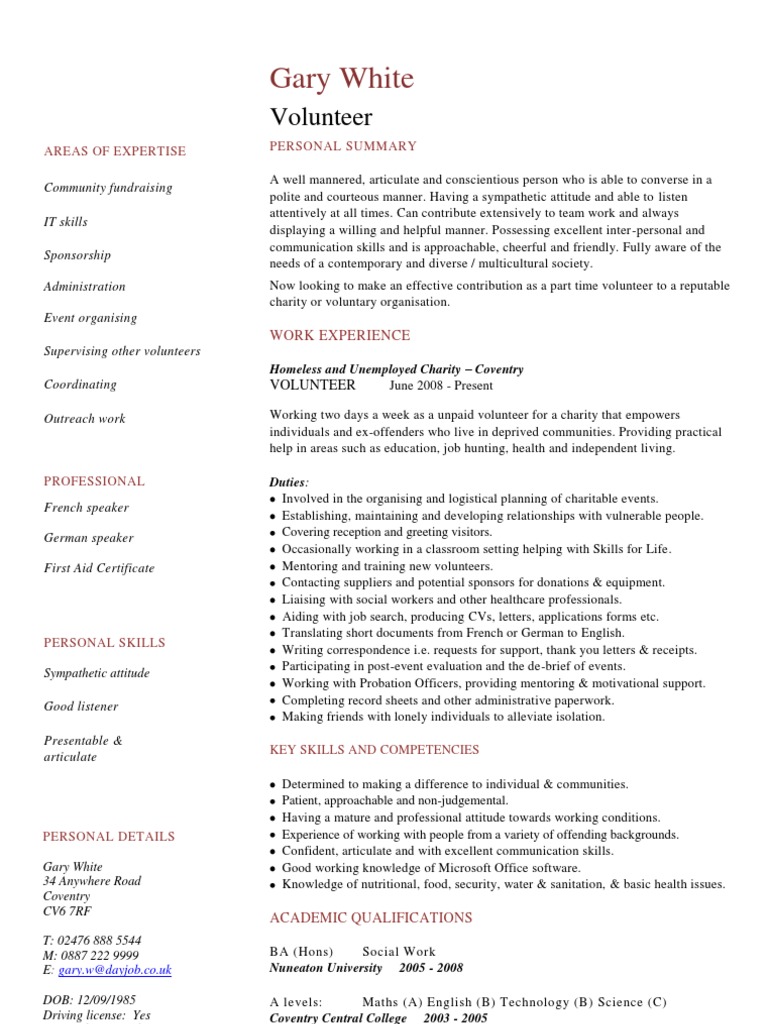 Volunteer CV Template | PDF | Volunteering | Charitable Organization
