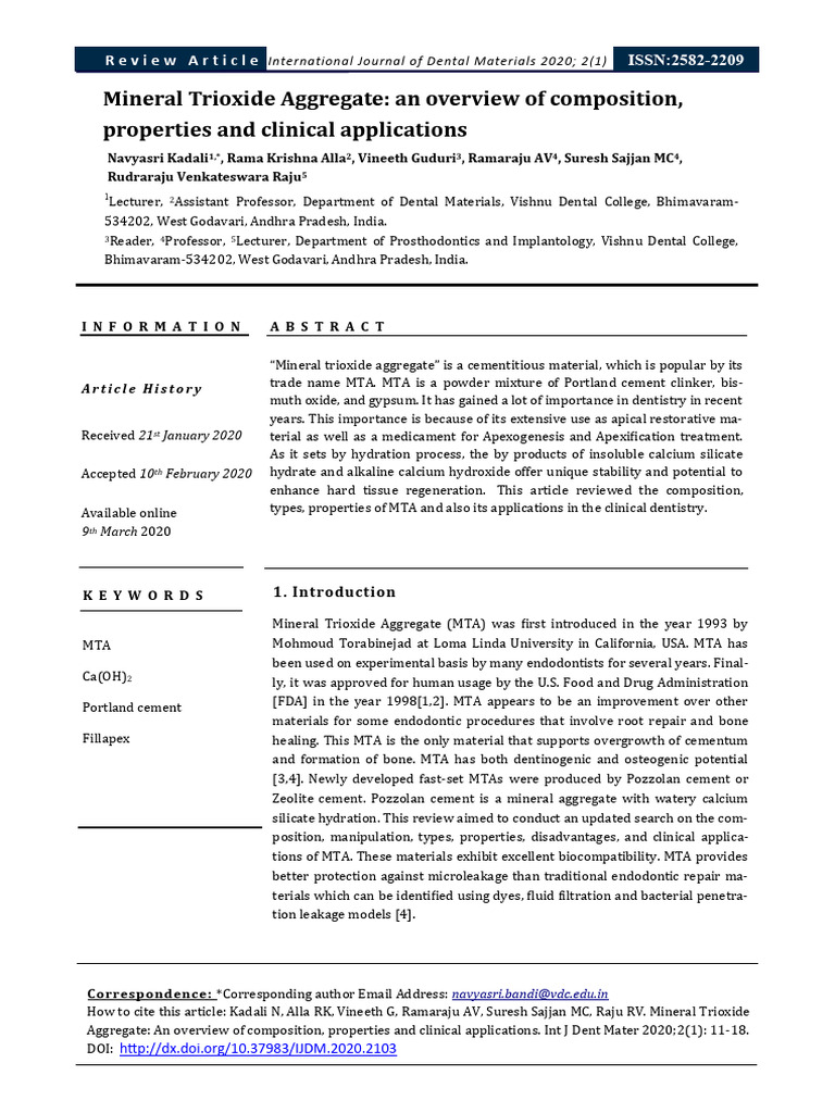 Mineral Trioxide Aggregate An Overview o | PDF | Dentistry Branches ...