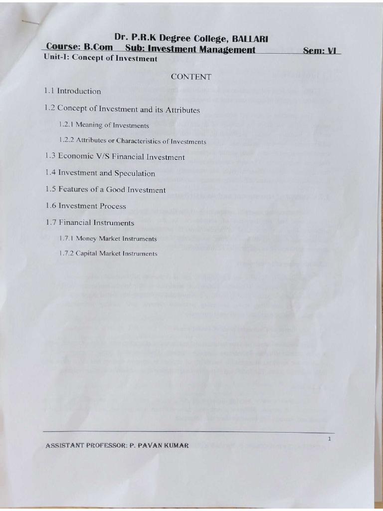 Concept of Investment Project Report | PDF