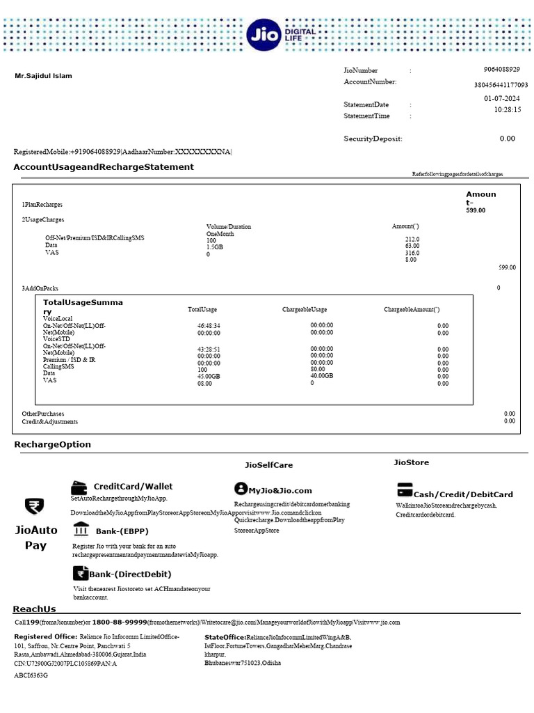 JIO Phone Bill STATEMENTS - 152 | PDF | Service Industries | Payments