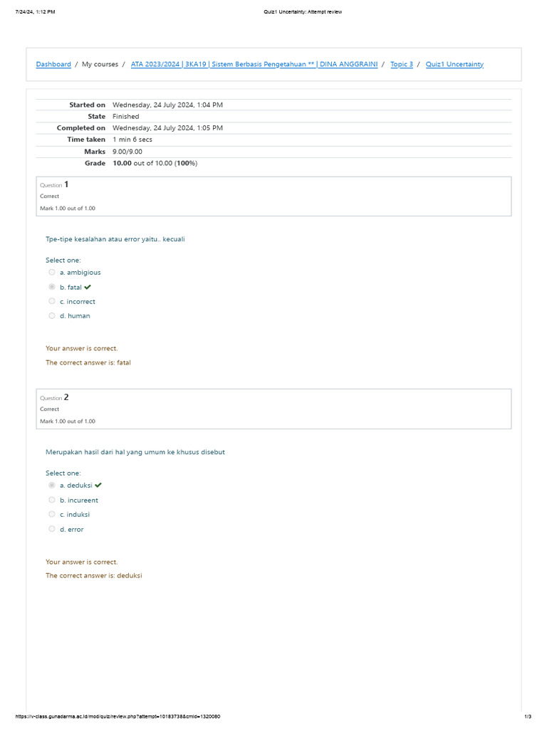 Quiz1 Uncertainty - Attempt Review | PDF | Applied Mathematics | Probability Theory
