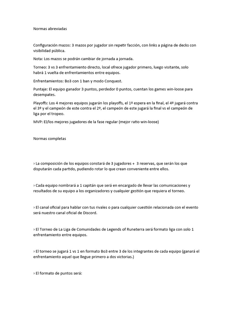 Reglas del Torneo de Runeterra | PDF