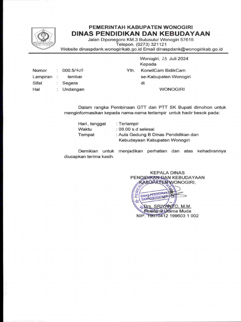 Undangan Pembinaan GTT Dan PTT 2024 | PDF