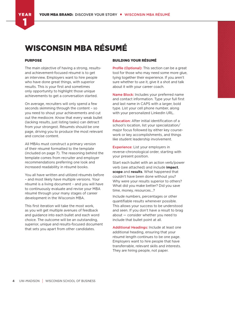 Wisconsin MBA Resume Guide | PDF | Résumé