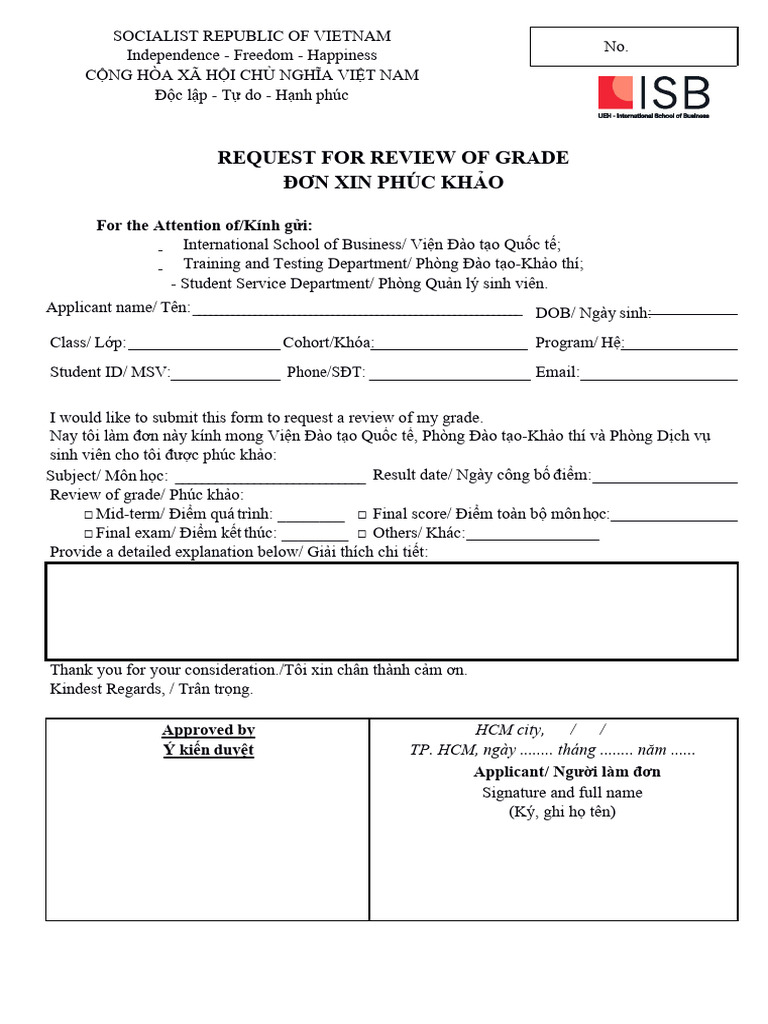 Review of Grade Request Form | PDF