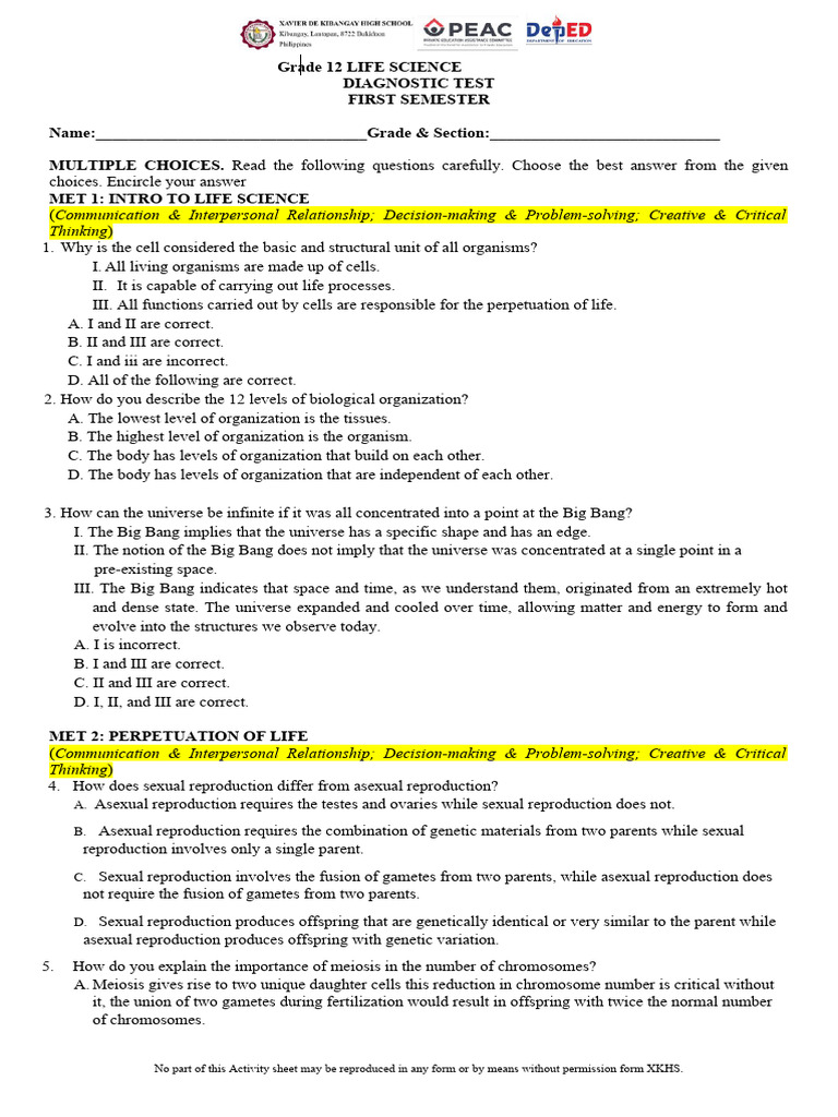 Life Science - Diagnostic-Test | PDF | Sexual Reproduction | Fertilisation