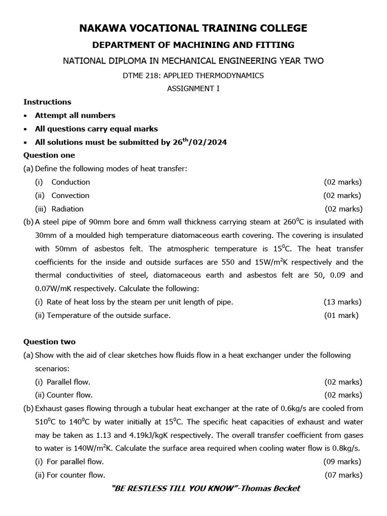 Applied thermodynamics assignment | PDF