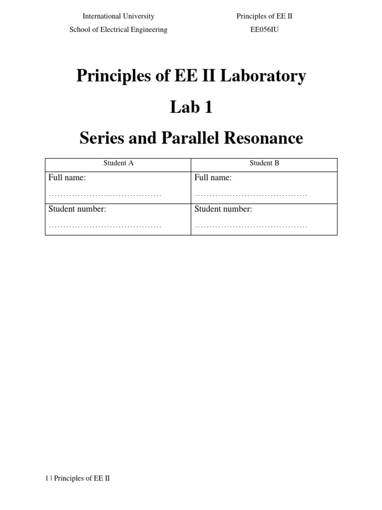 EE2 Lab1 RLC Resonance v2 | PDF | Resonance | Alternating Current