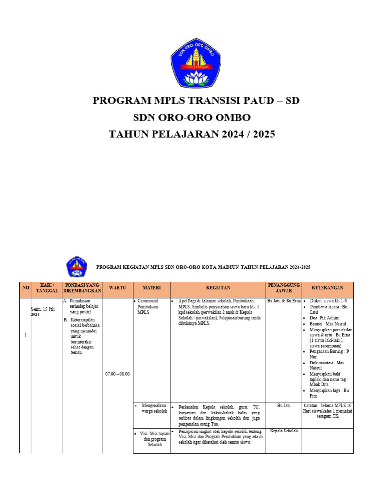 Program MPLS SD N Oro-Oro Ombo 2024-2025 | PDF