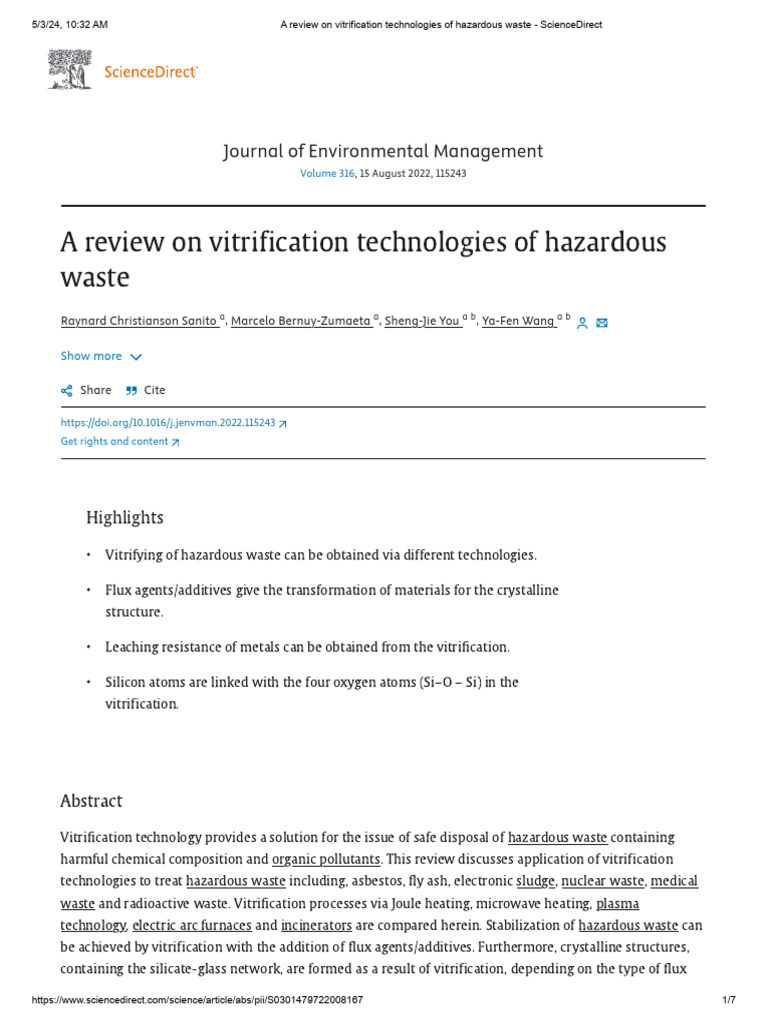 Vitrification Technologies for Hazardous Waste | PDF | Waste ...