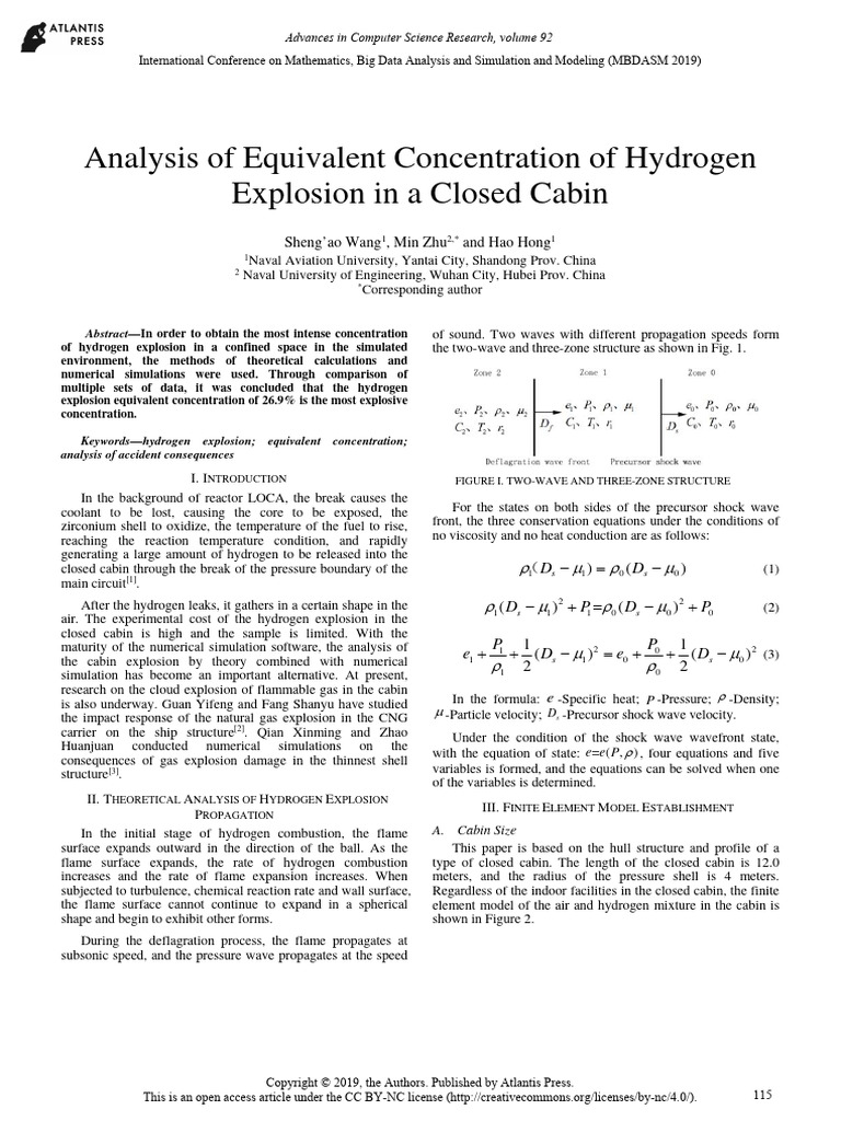 Analysis of Equivalent Concentration of Hydrogen Explosion in A Closed Cabin | PDF | Hydrogen ...