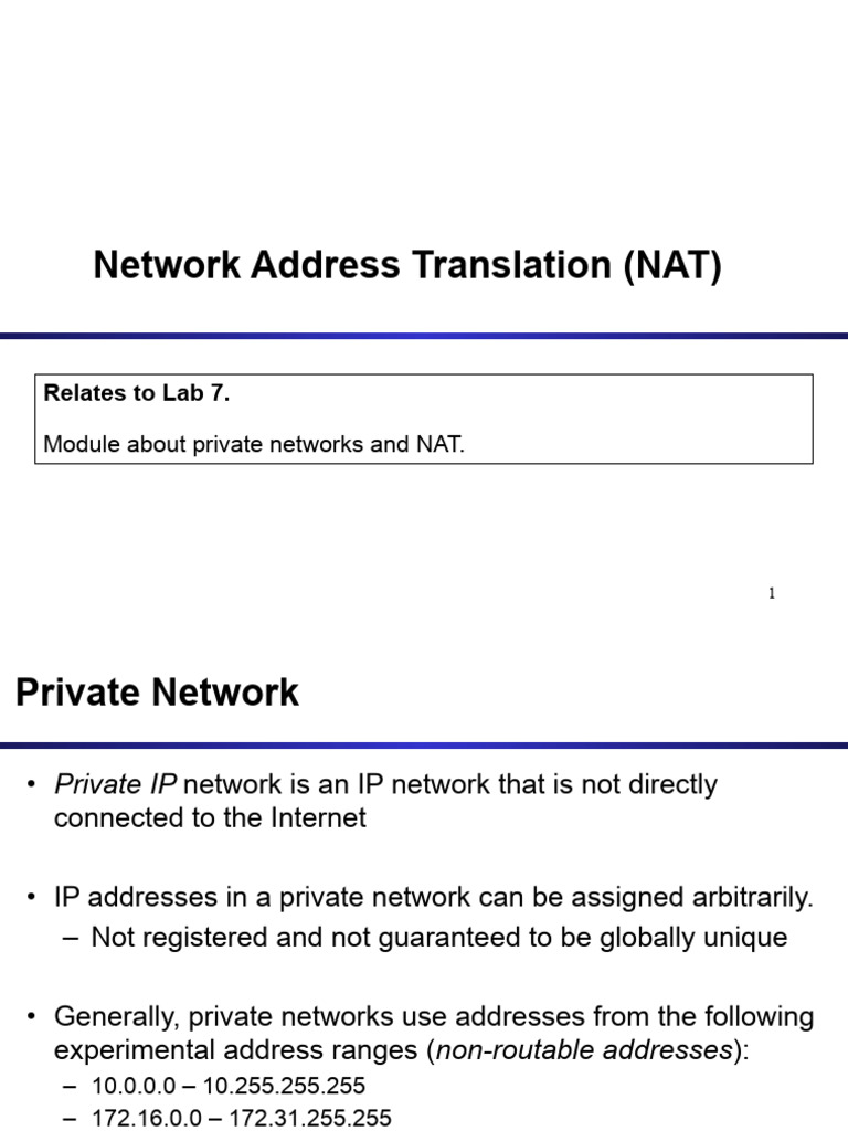 Network Address Translation (NAT) : Relates To Lab 7 | PDF | Ip Address ...