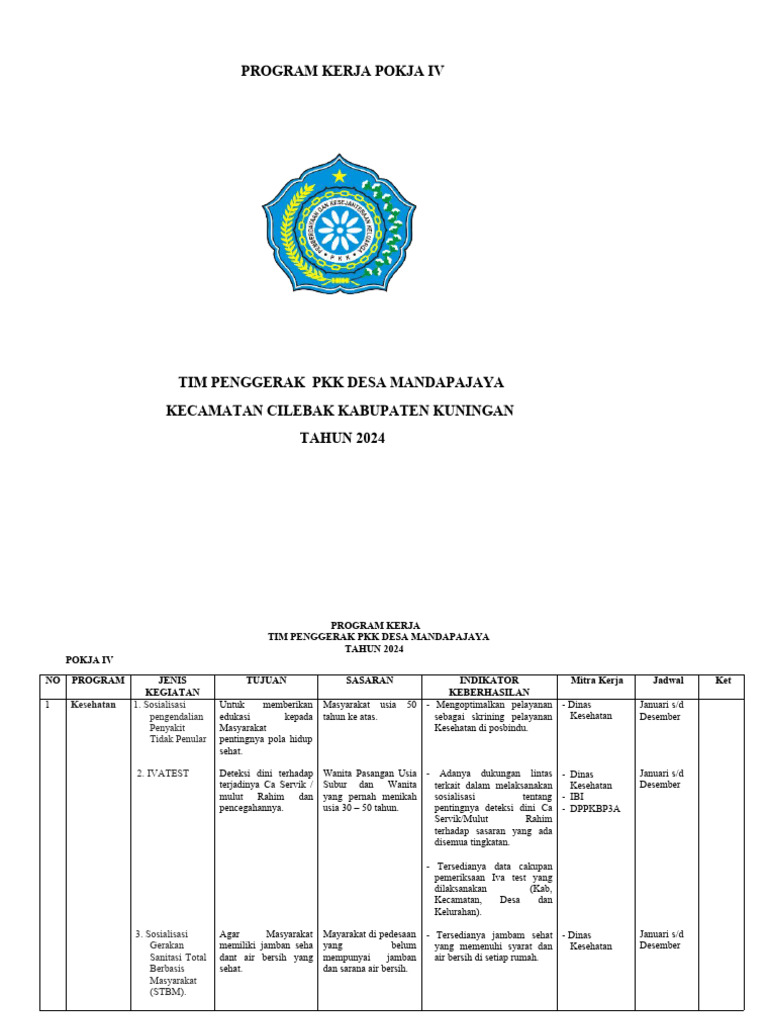 PROGRAM KERJA POKJA IV 2024 Scan | PDF