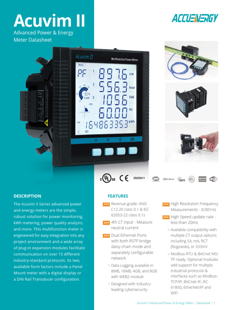 Acuvim II Advanced Power and Energy Meter Datasheet | PDF | Ac Power ...