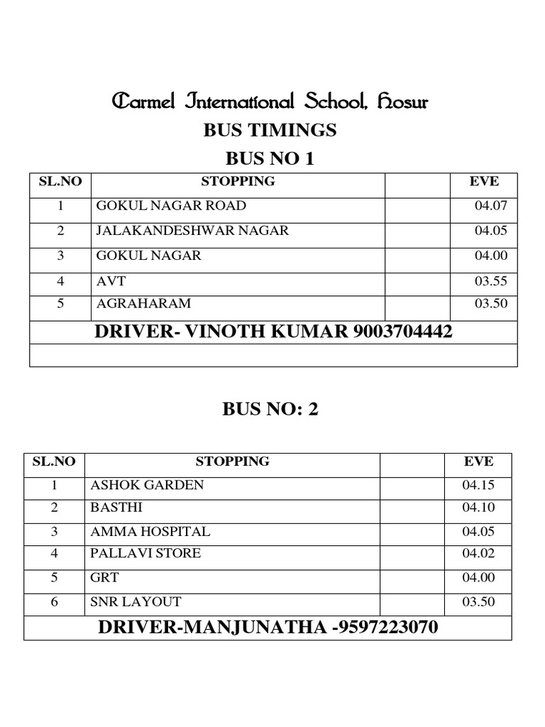 Evening Bus No and Timing | PDF | Krishna | Hinduism