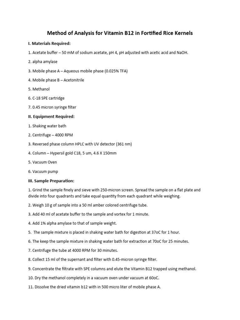 Method Of Analysis For Vitamin B12 In Fortified Rice Kernels PDF