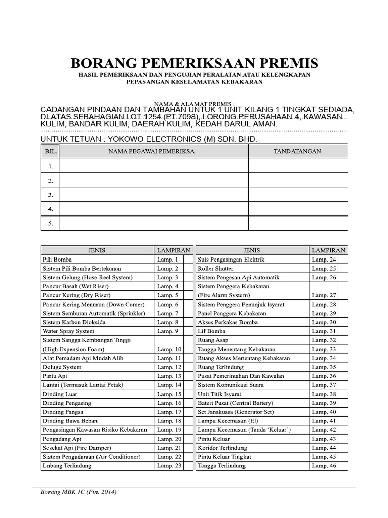 MBK1C-Borang Pemeriksaan Premis | PDF