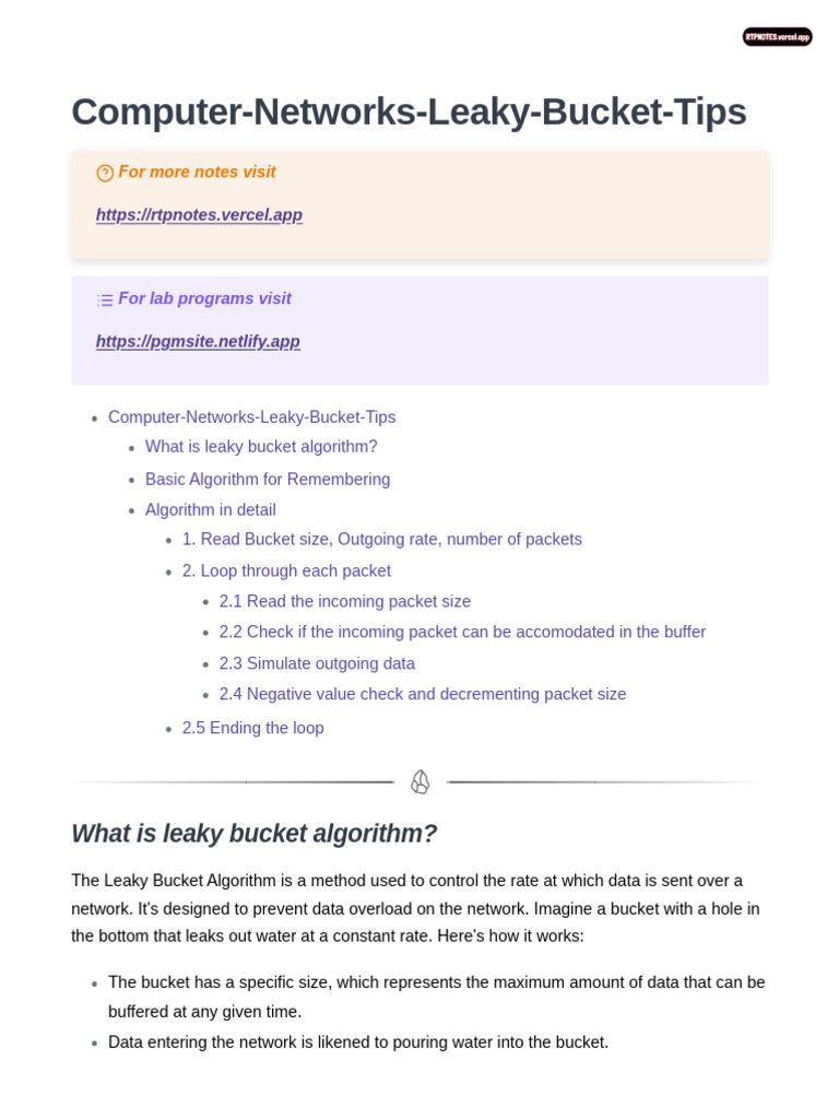 Computer Networks Leaky Bucket Tips | PDF | Algorithms | Computer Networking