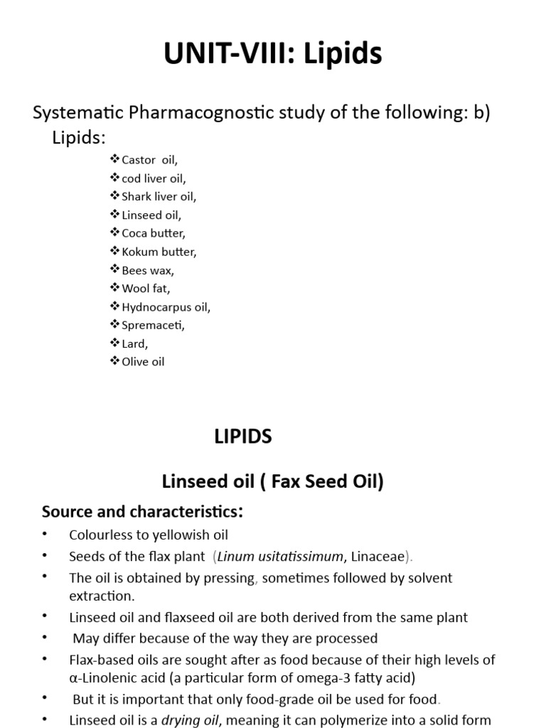 Unit Viii Lipids | PDF | Vitamin A | Olive Oil