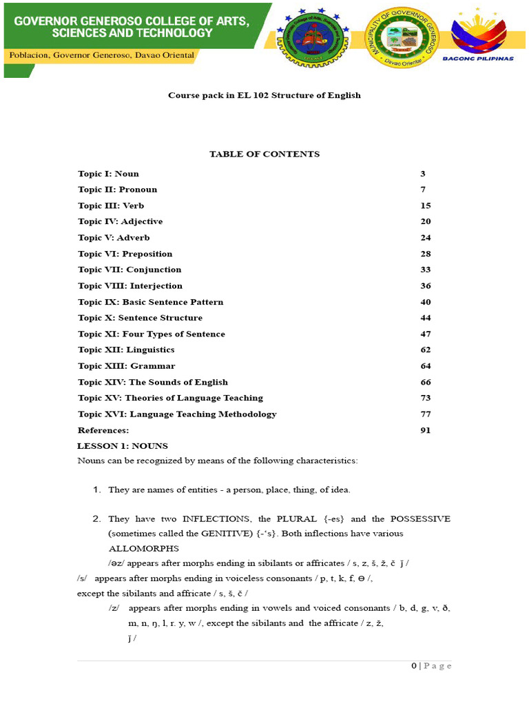 EL 102: English Structure Overview | PDF | Grammatical Gender | Verb