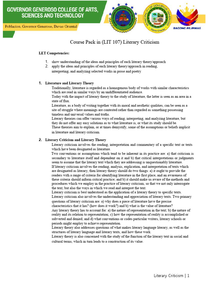 Literary Criticism Course Pack | PDF | Id | Literary Criticism