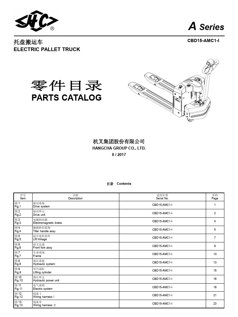 1.5t a Series Mini Range Pallet Truck (Li-Ion) Parts Catalog 2019年2月 ...