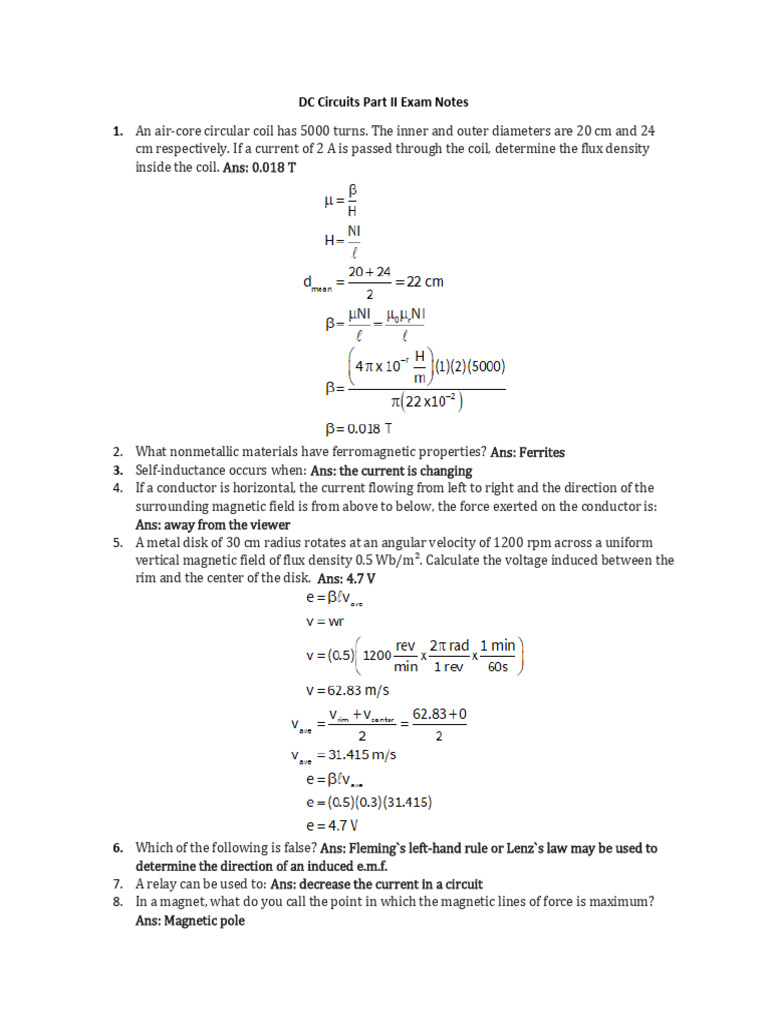 DC Circuits Part II Exam Notes | PDF | Inductance | Inductor
