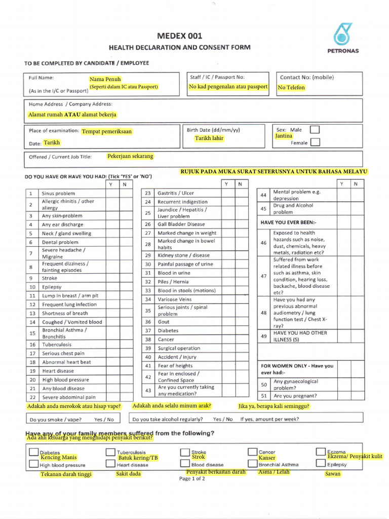 Form Medex Bahasa Melayu | PDF