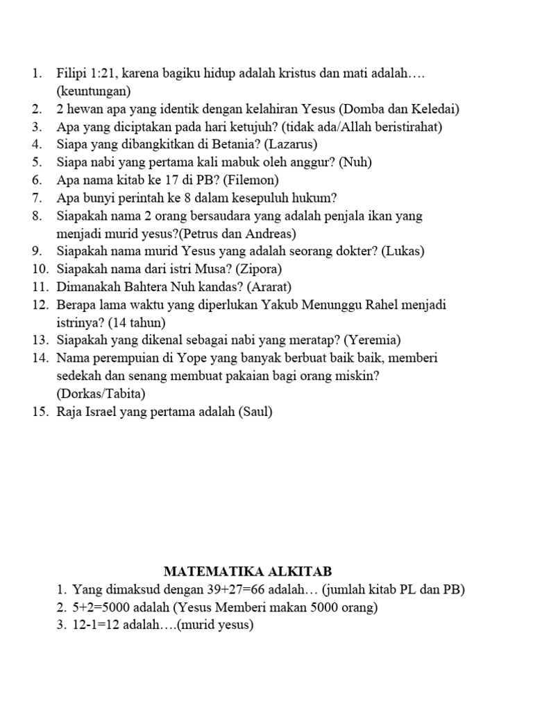 Kuis Alkitab Paskah Pdf