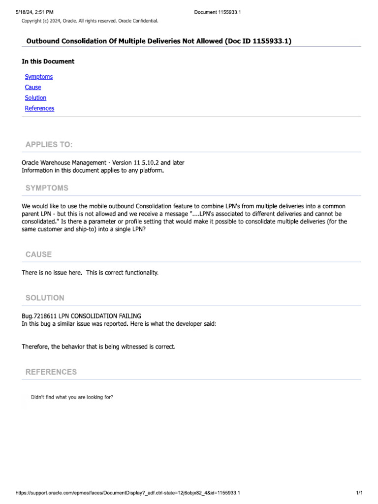 Outbound Consolidation of Multiple Deliveries Not Allowed (Doc ID ...