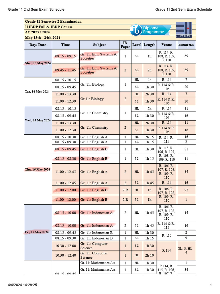 Grade 11 2nd Sem Exam Schedule - Grade 11 2nd Sem Exam Schedule | PDF ...