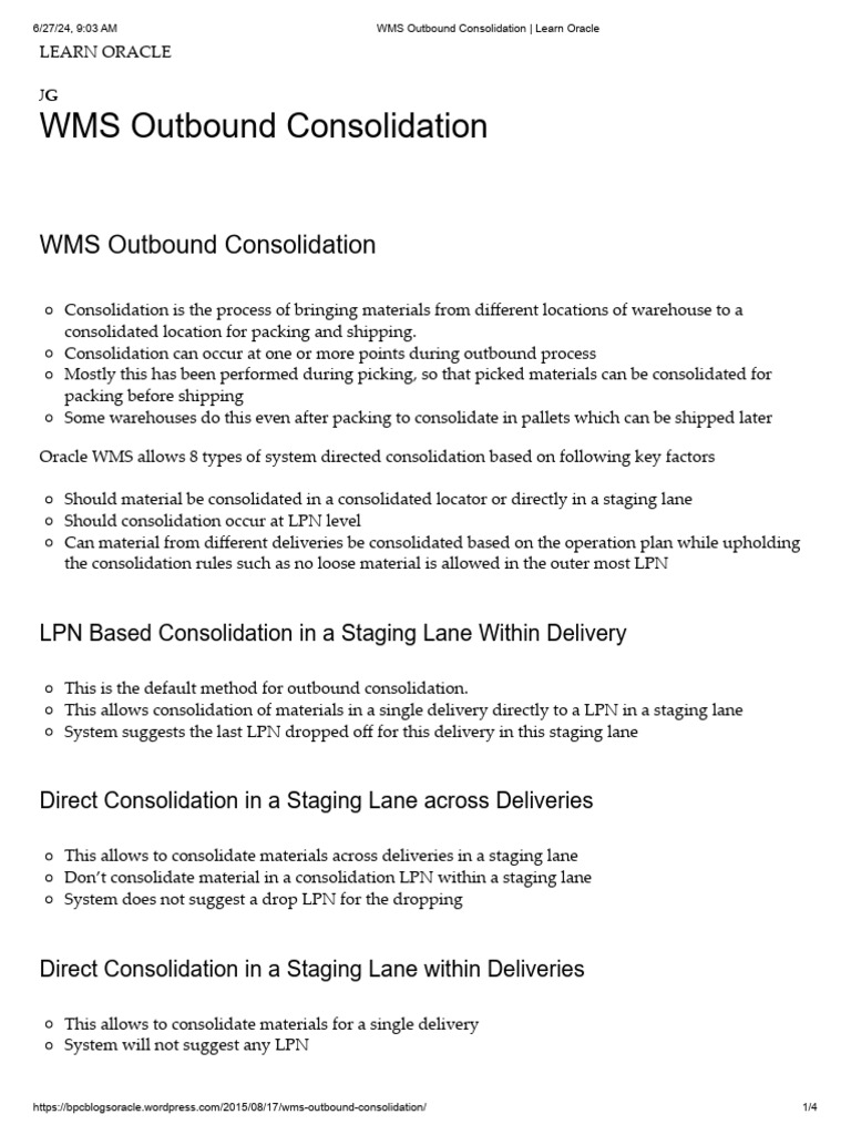 WMS Outbound Consolidation | PDF | Warehouse | Computing
