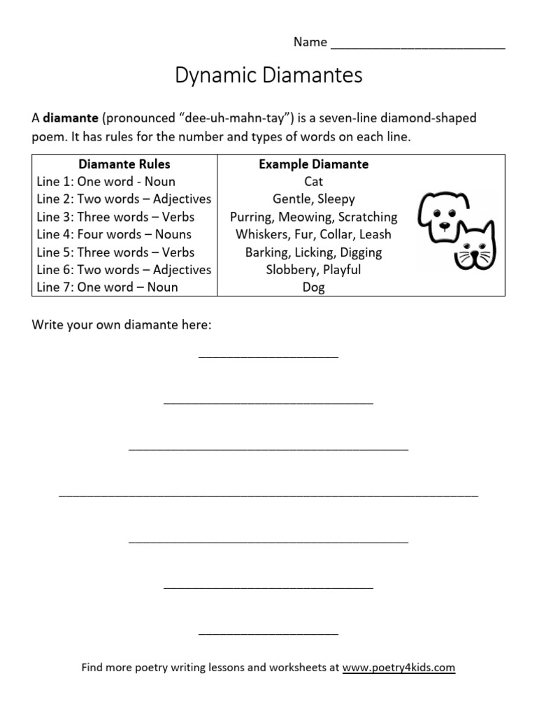 Diamante Writing Worksheet | PDF