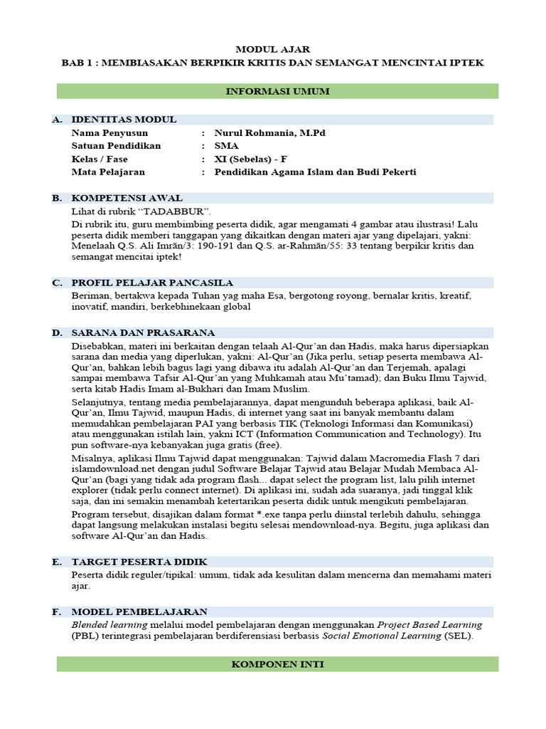 Modul Ajar PAI XI THN 24-25 | PDF