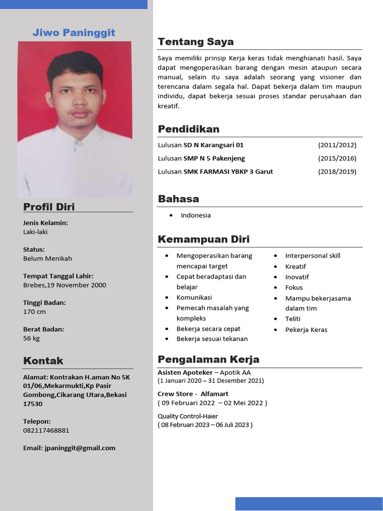 CV Dan Berkas Lamaran - Jiwo Paninggit | PDF