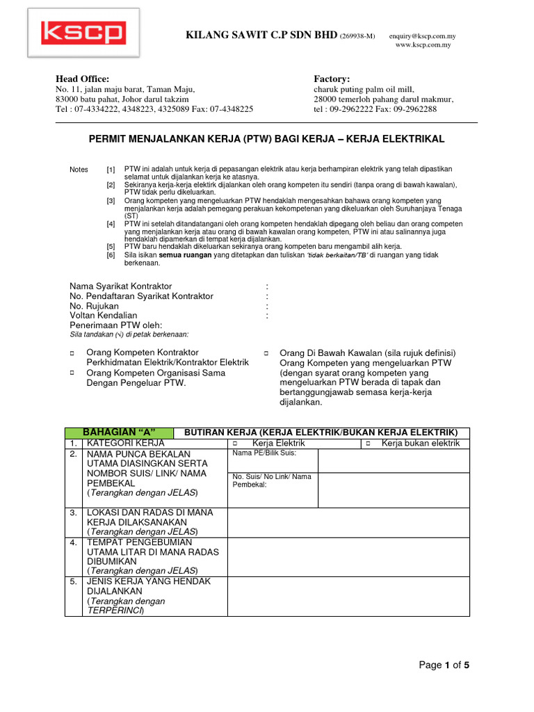 Permit To Work - Electrical Work KSCP 2023 | PDF