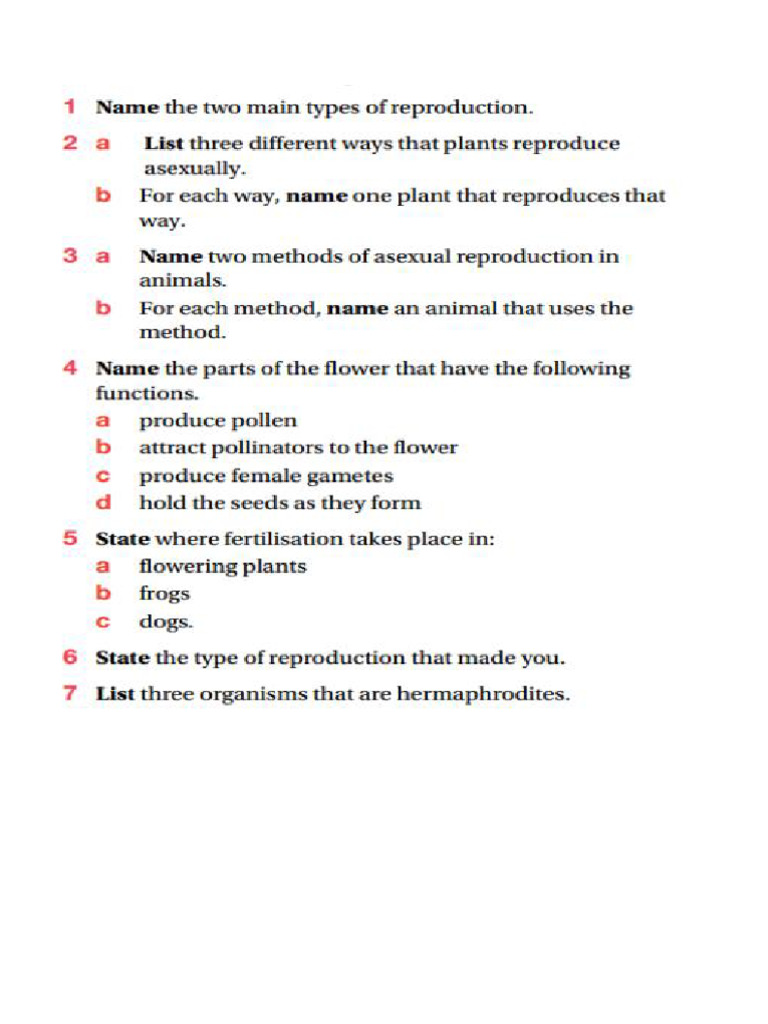 Science HW - Reproduction | PDF