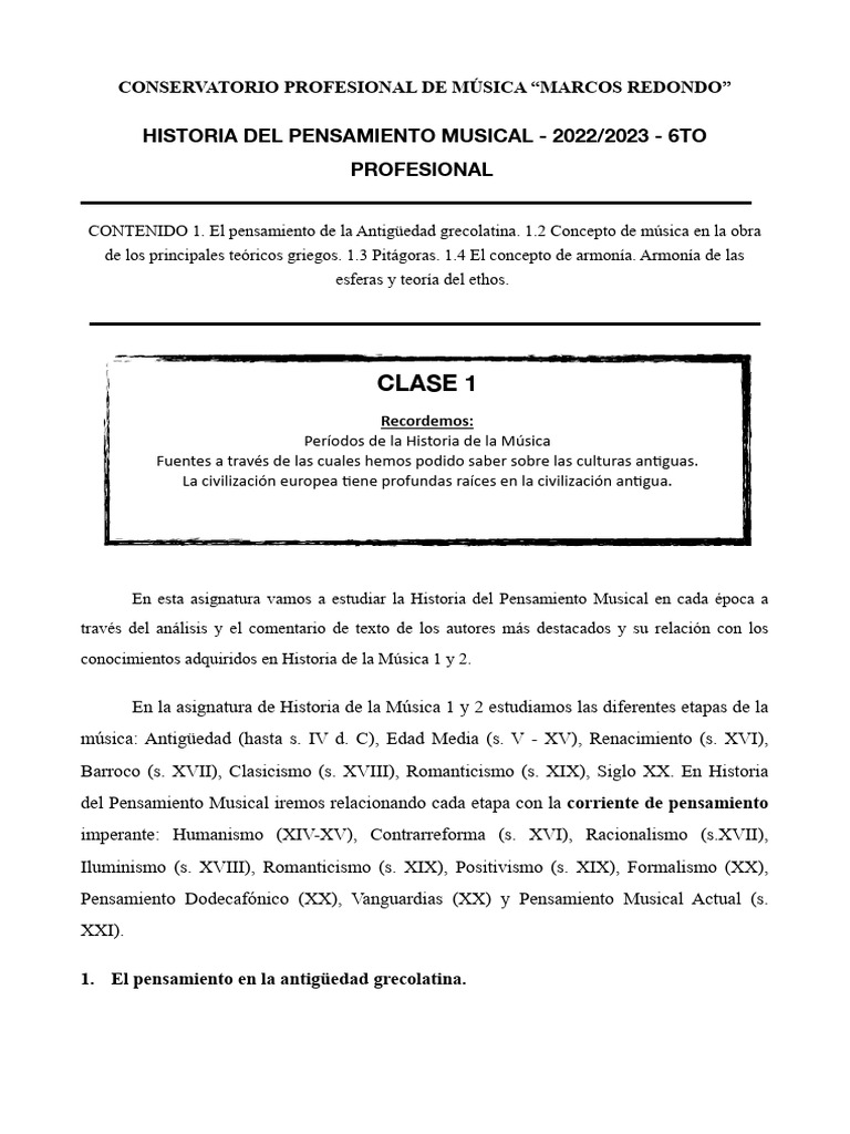 CLASE1 6toHPens2223 | PDF | Pitágoras | Armonía