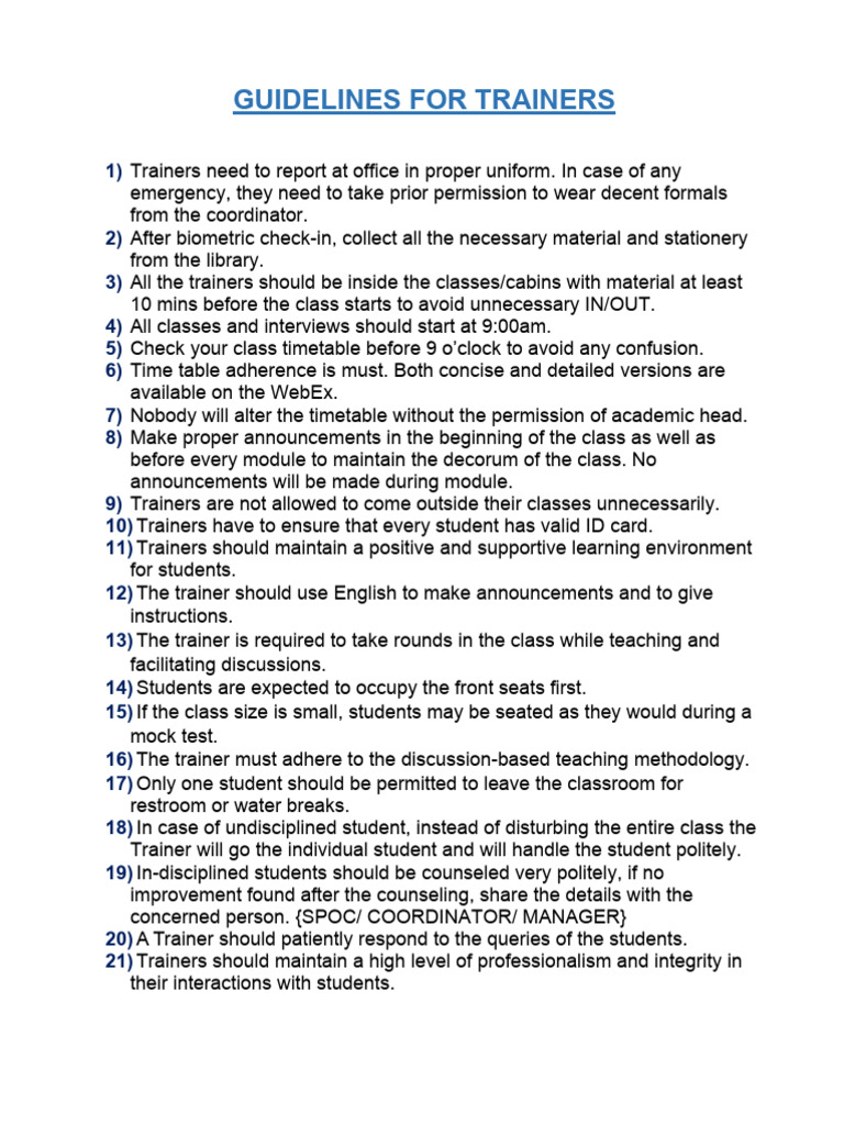Guidelines for trainers | Download Free PDF | Behavior Modification | Learning