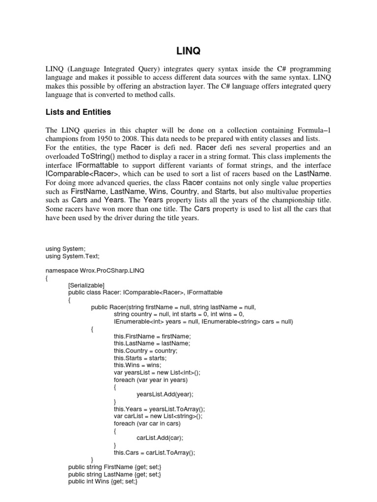 LINQ Example C# | PDF | Language Integrated Query | C Sharp ...