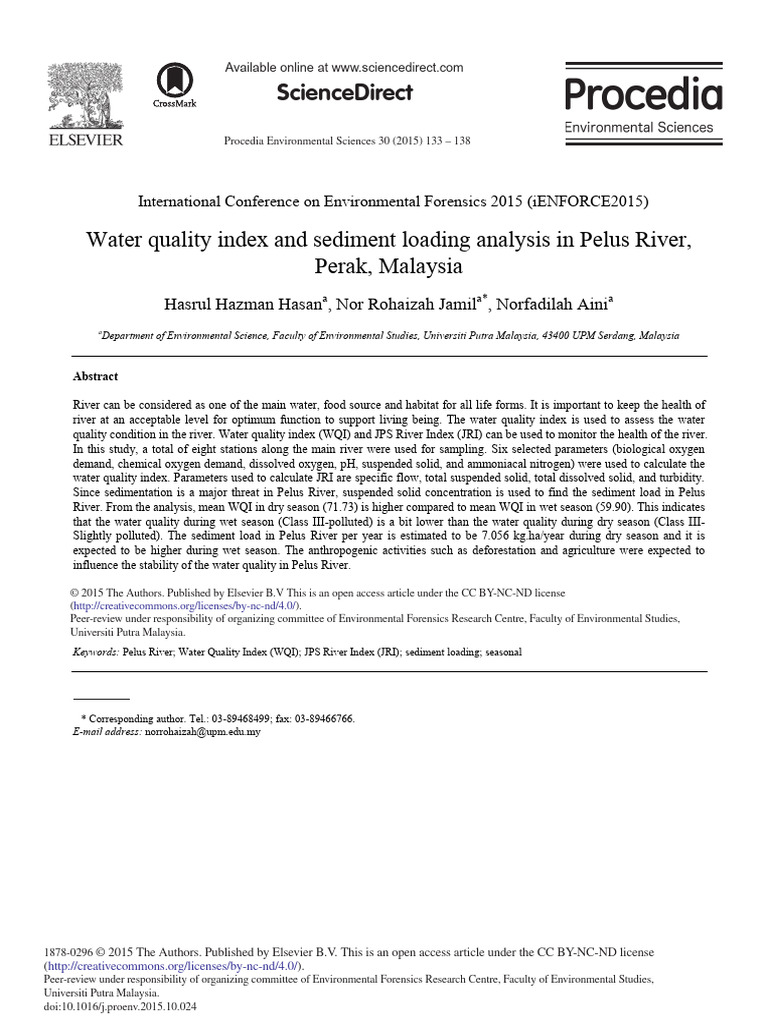 Water Quality Index and Sediment Loading Analysis I - 2015 - Procedia Environmen | PDF | Water ...