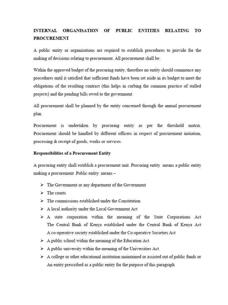 Topic 3 INTERNAL ORGANISATION OF PUBLIC ENTITIES RELATING TO PROCUREMENT | PDF | Procurement ...