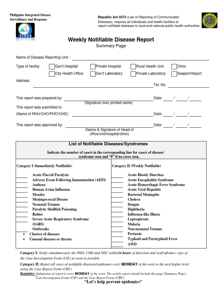 Weekly Notifiable Disease Report Form | PDF | Public Health | Vaccination