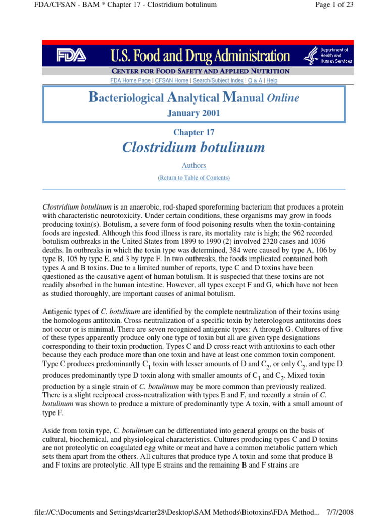 Fda Bam Chap17 Botulinum | PDF | Botulinum Toxin