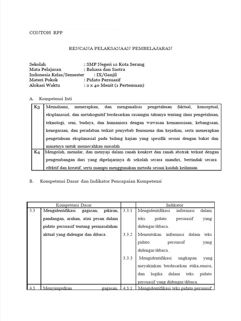 PDF Contoh RPP SMP Dan Sma Bahasa Dan Sastra Compress | PDF