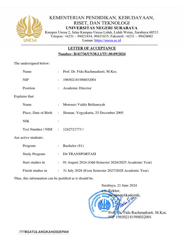 Student Acceptance Confirmation | PDF