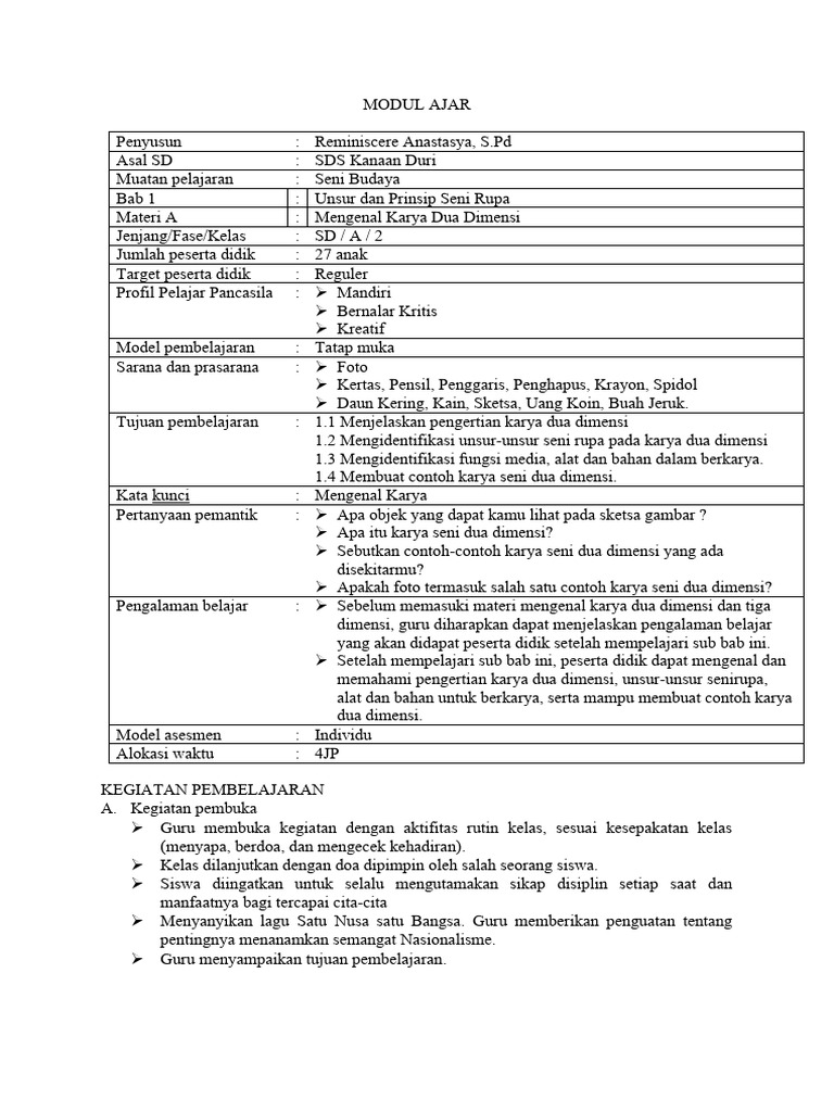 Modul Ajar Seni Budaya Kelas 2 SD | PDF